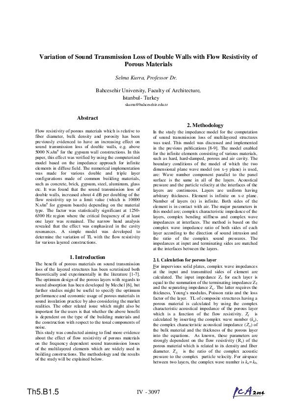 (PDF) Variation of Sound Transmission Loss of Double Walls with Flow ...