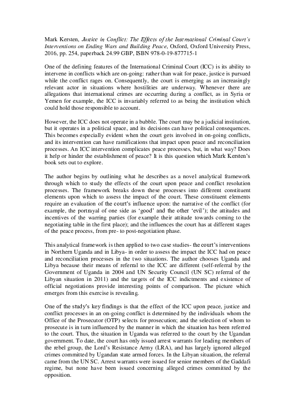 (PDF) Justice in Conflict: The Effects of the International Criminal ...