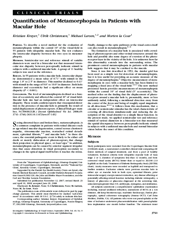 (PDF) Quantification of metamorphopsia in patients with epiretinal ...
