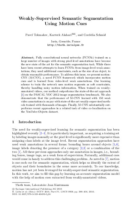 (PDF) Weakly-Supervised Semantic Segmentation Using Motion Cues