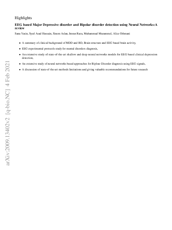 Pdf Eeg Based Major Depressive Disorder And Bipolar Disorder Detection Using Neural Networks A