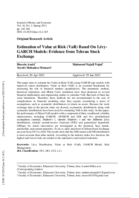 (PDF) Estimation of Value at Risk (VaR) Based On Lévy-GARCH Models ...