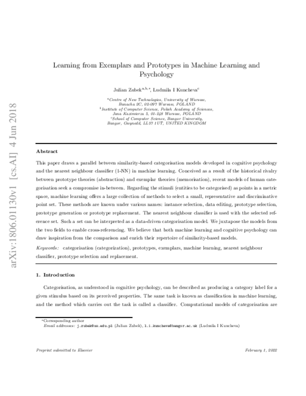 (PDF) Learning from Exemplars and Prototypes in Machine Learning and Psychology