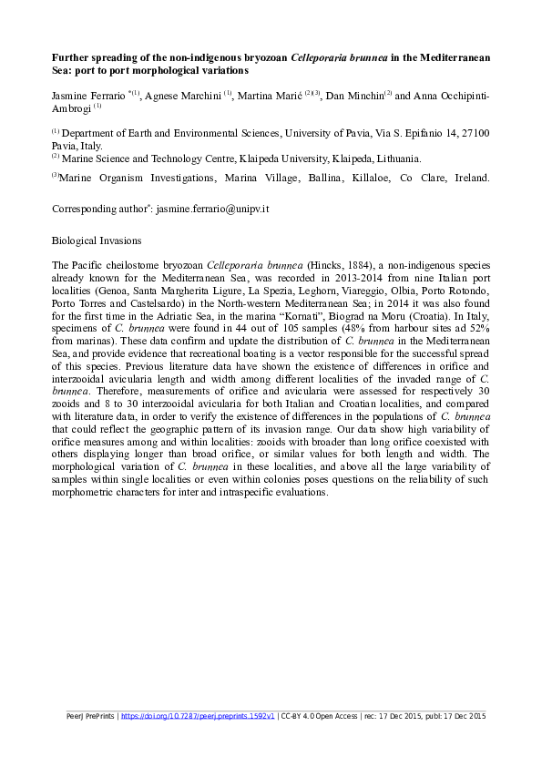 (PDF) Further spreading of the non-indigenous bryozoan Celleporaria ...