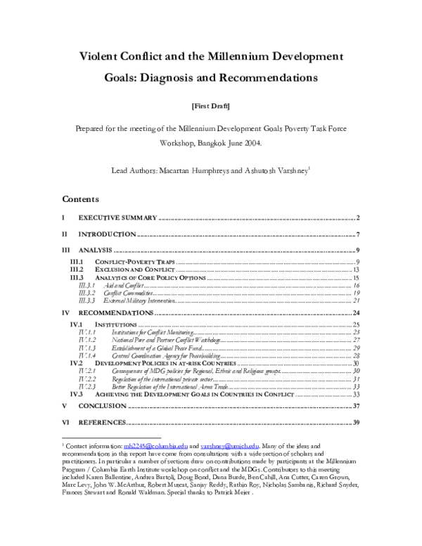(PDF) Violent Conflict and the Millennium Development Goals: Diagnosis ...