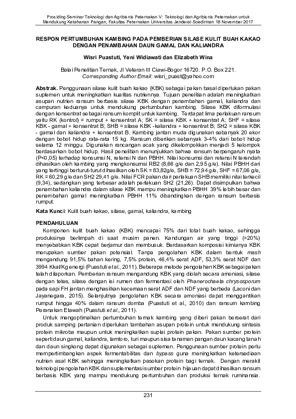 (PDF) Respon Pertumbuhan Kambing Pada Pemberian Silase Kulit Buah Kakao Dengan Penambahan Daun ...