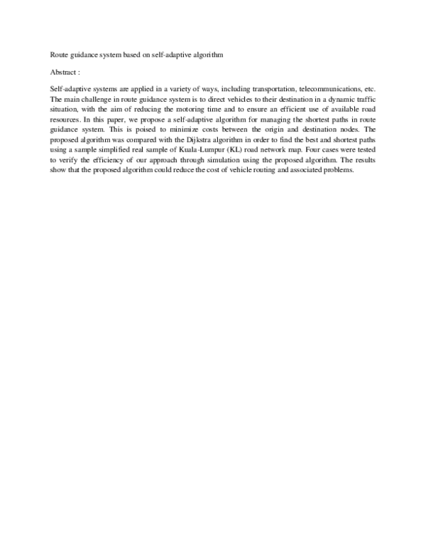 Pdf Route Guidance System Based On Self Adaptive Algorithm Siti