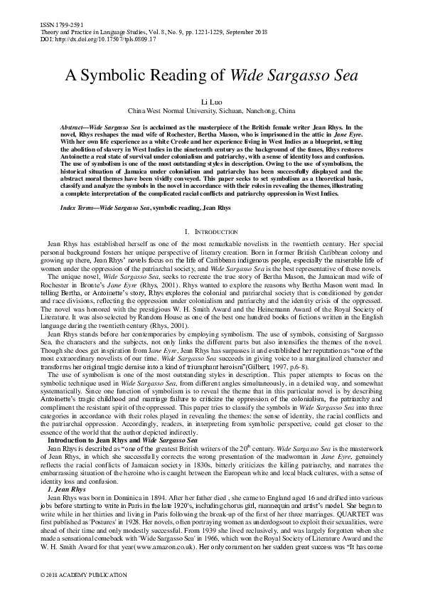 (PDF) A Symbolic Reading of Wide Sargasso Sea
