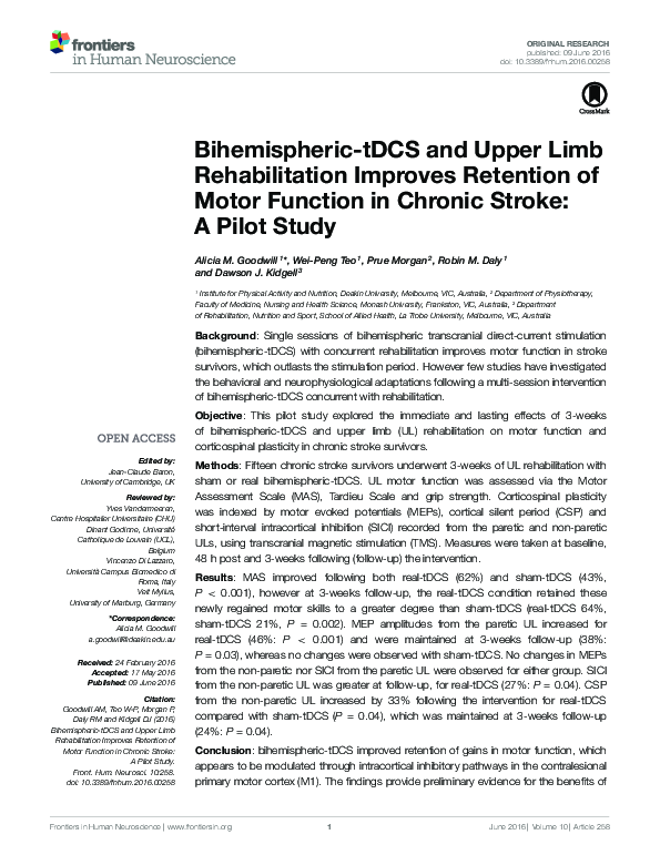 (PDF) bihemispheric-tDCS and Upper Limb Rehabilitation Improves ...