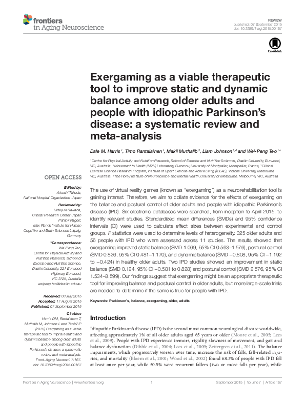 (PDF) Exergaming as a Viable Therapeutic Tool to Improve Static and Dynamic Balance among Older ...