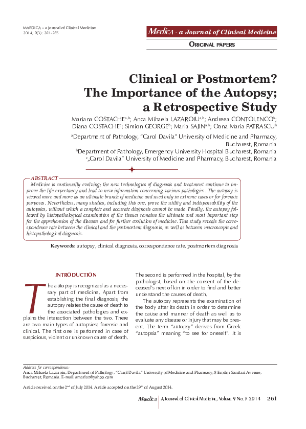 (PDF) Clinical or postmortem? The importance of the autopsy; a ...