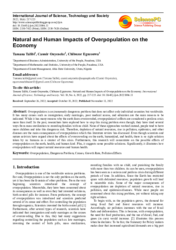 (PDF) Natural and Human Impacts of Overpopulation on the Economy