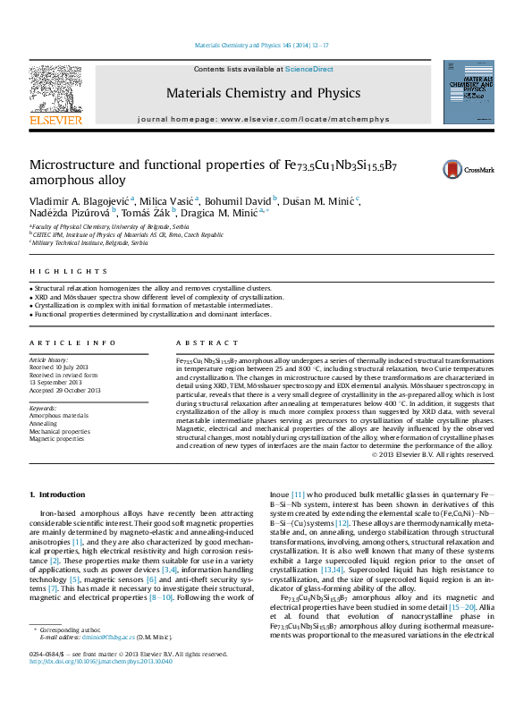 (PDF) Microstructure and functional properties of Fe73.5Cu1Nb3Si15.5B7 ...