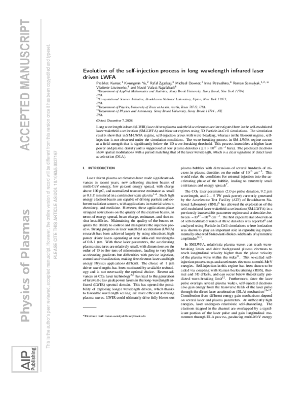 (PDF) Evolution of the self-injection process in long wavelength ...