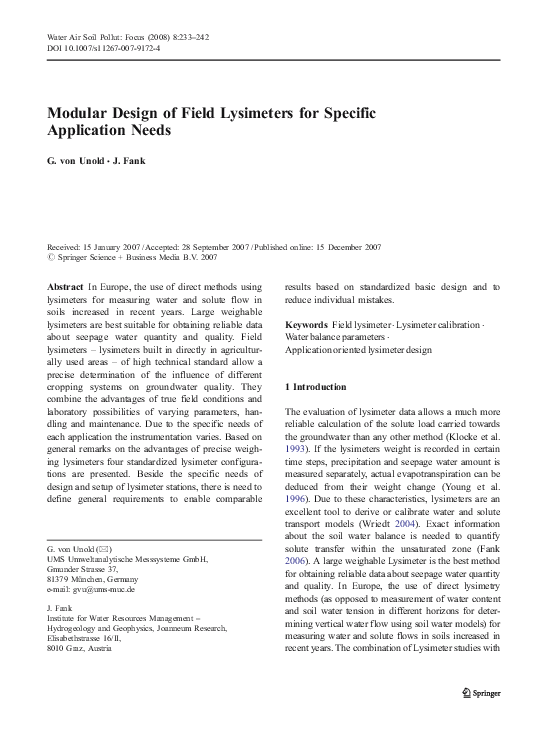 (PDF) Modular Design of Field Lysimeters for Specific Application Needs