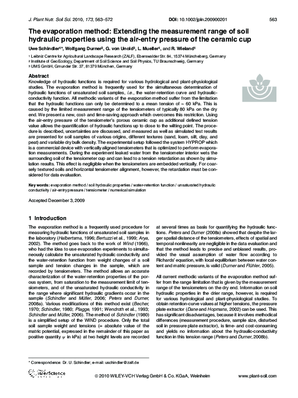 (PDF) The evaporation method: Extending the measurement range of soil ...