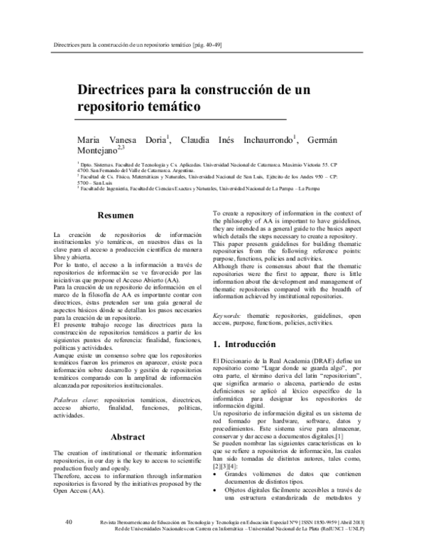 (PDF) Directrices para la construcción de un repositorio temático