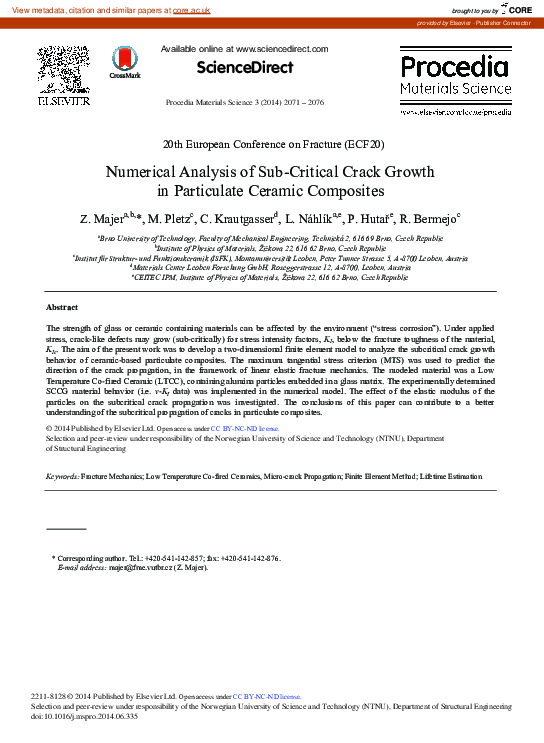 (PDF) Numerical Analysis of Sub-critical Crack Growth in Particulate ...