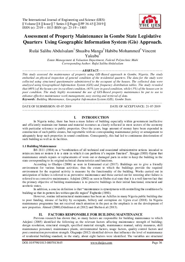 (PDF) Assessment of Property Maintenance in Gombe State Legislative ...