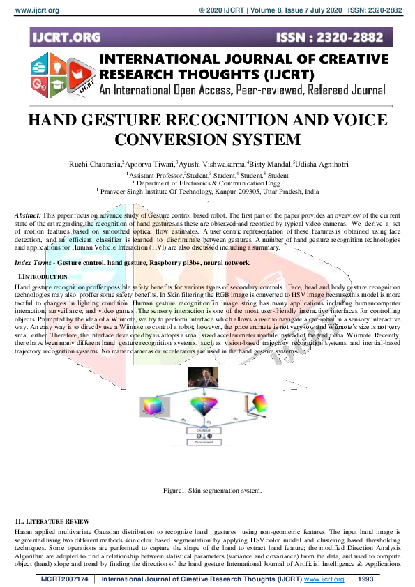 (PDF) Hand Gesture Recognition and Voice Conversion System