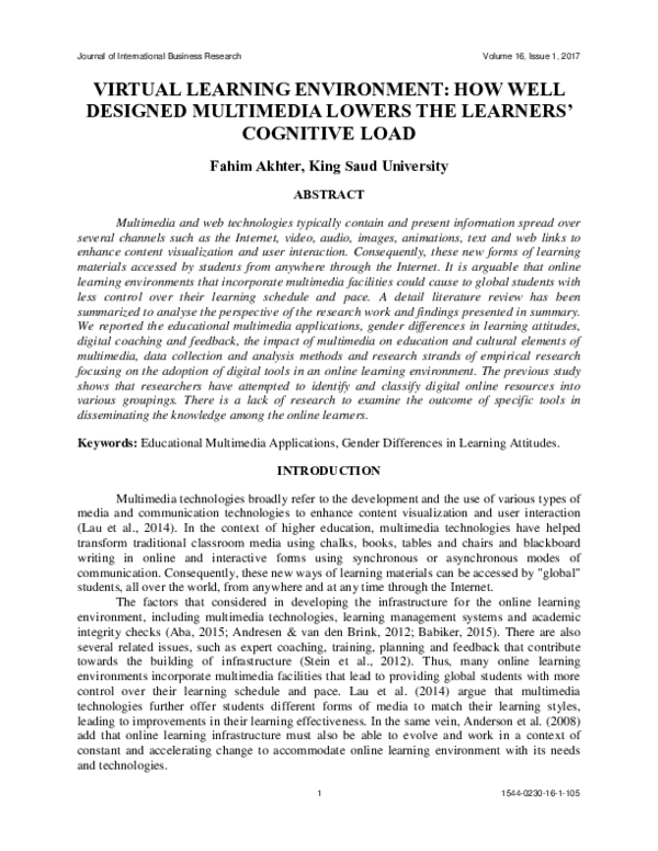 (PDF) Impact of Multimedia Design on Cognitive Load in Online Learning