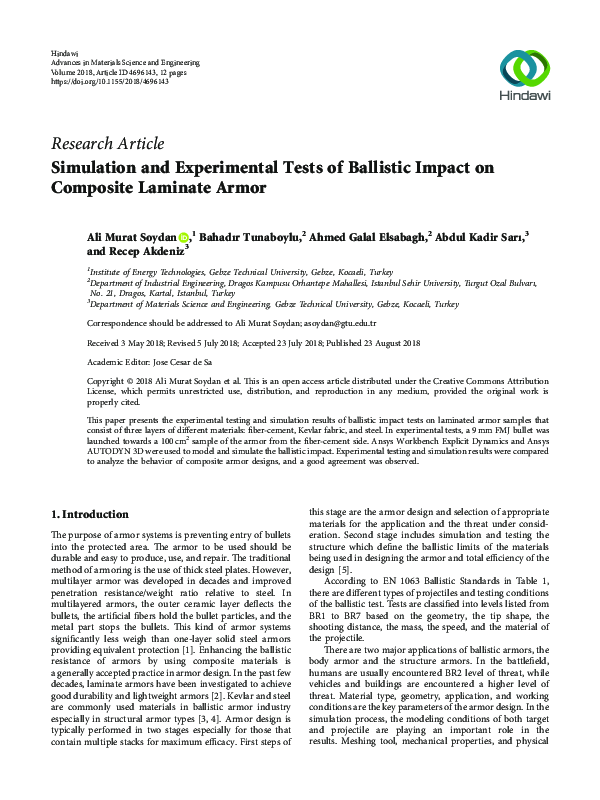 (PDF) Simulation and Experimental Tests of Ballistic Impact on ...