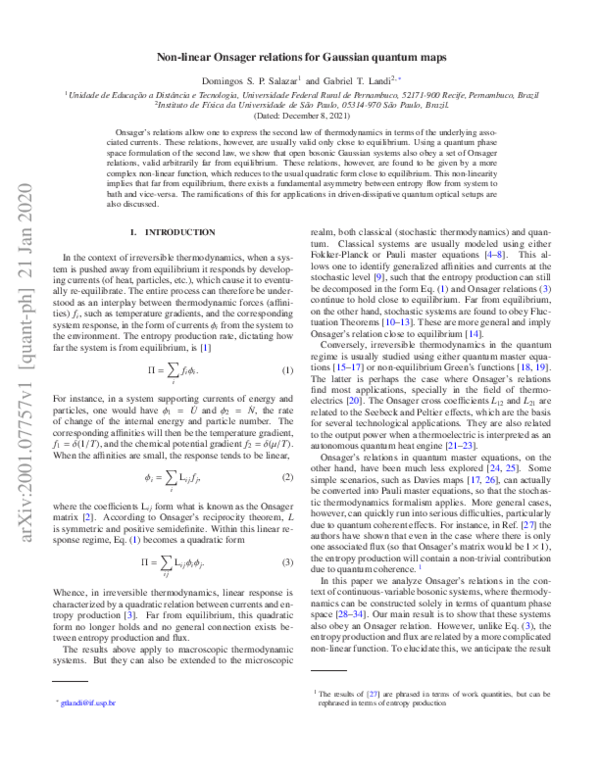 (PDF) Nonlinear Onsager relations for Gaussian quantum maps