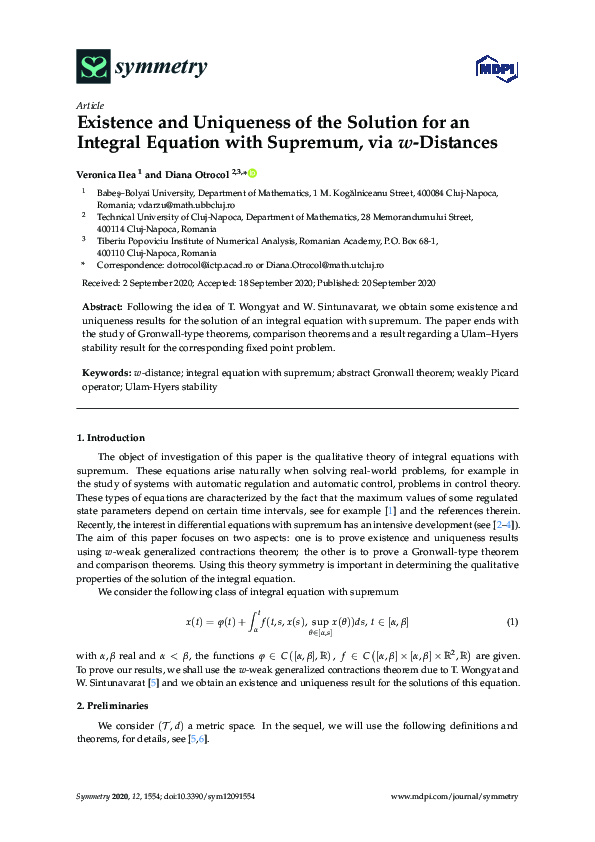 (PDF) Existence and Uniqueness of the Solution for an Integral Equation with Supremum, via w ...