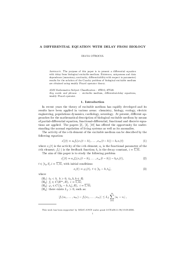 (PDF) A Differential Equation with Delay from Biology