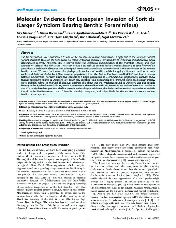 (PDF) Molecular Evidence for Lessepsian Invasion of Soritids (Larger ...