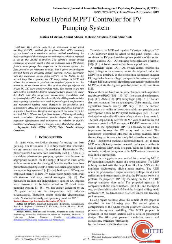 (PDF) Robust Hybrid MPPT Controller for PV Pumping System (PDF) Robust Hybrid MPPT Controller for PV Pumping System