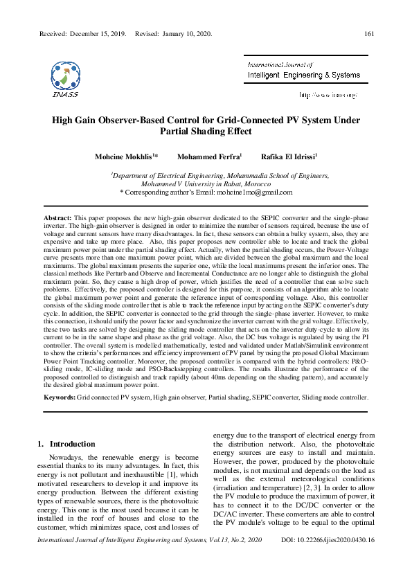 Pdf High Gain Observer Based Control For Grid Connected Pv System Under Partial Shading Effect
