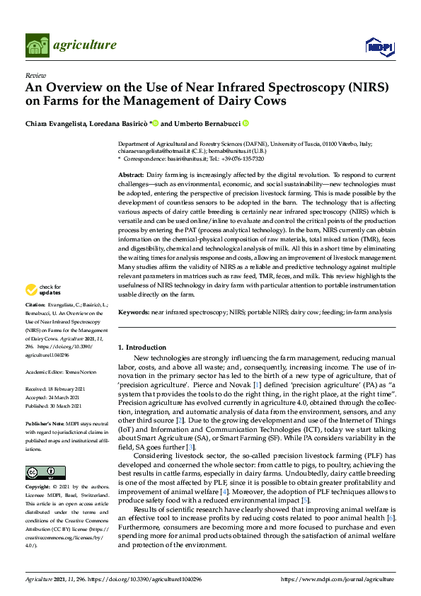 (PDF) An Overview on the Use of Near Infrared Spectroscopy (NIRS) on Farms for the Management of ...