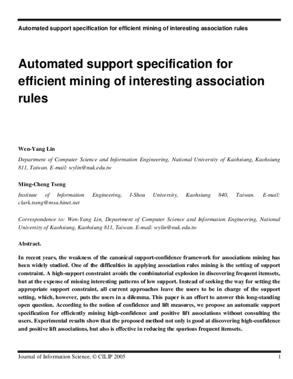 (PDF) Automated support specification for efficient mining of interesting association rules