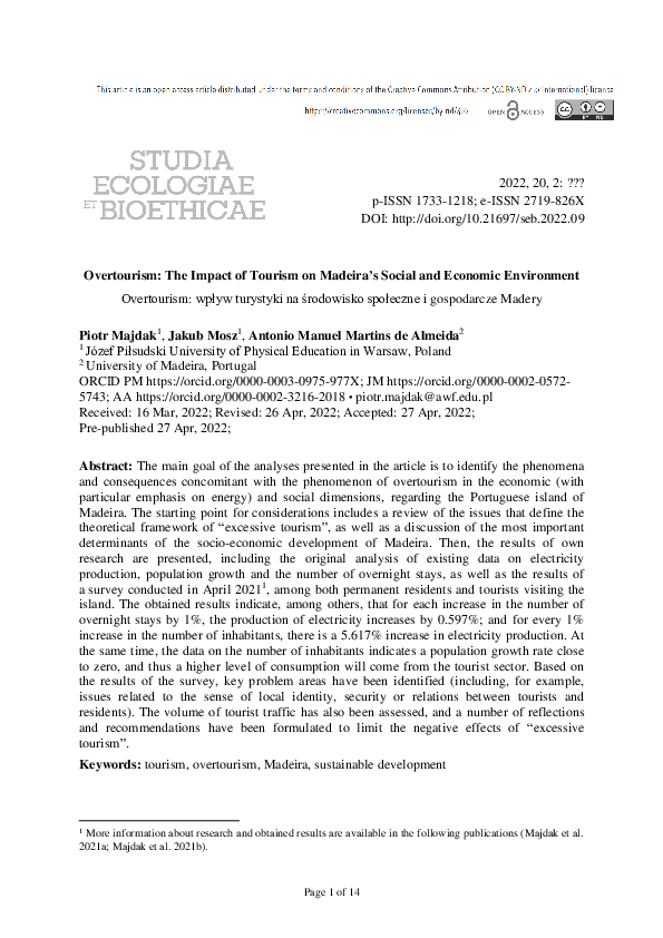 (PDF) Overtourism: The Impact of Tourism on Madeira’s Social and ...