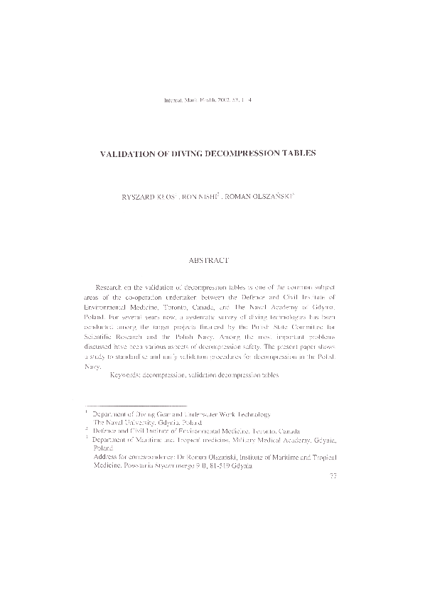 (PDF) Validation of diving decompression tables