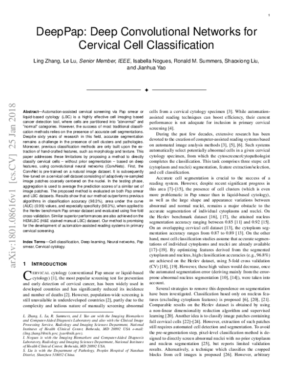 (PDF) DeepPap: Deep Convolutional Networks for Cervical Cell Classification
