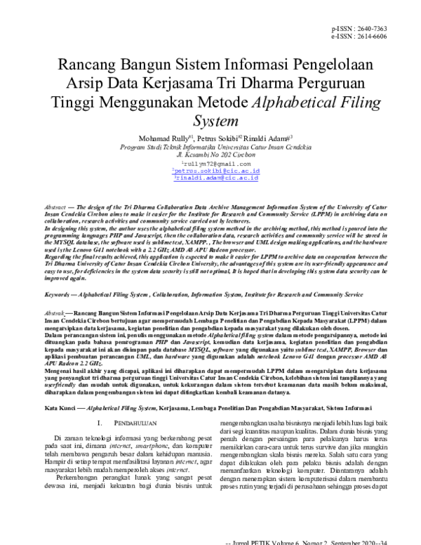 (PDF) Rancang Bangun Sistem Informasi Pengelolaan Arsip Data Kerjasama Tri Dharma Perguruan ...