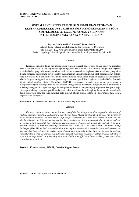 (PDF) Sistem Pendukung Keputusan Pemilihan Kegiatan Ekstrakurikuler Untuk Siswa Sma Menggunakan ...