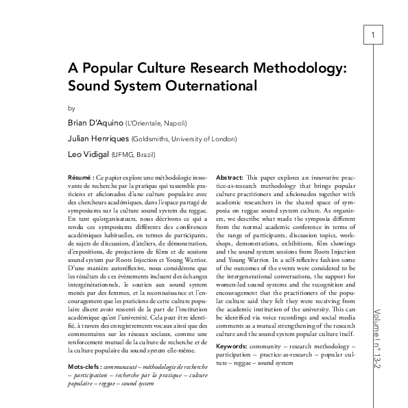 (PDF) A Popular Culture Research Methodology: Sound System Outernational