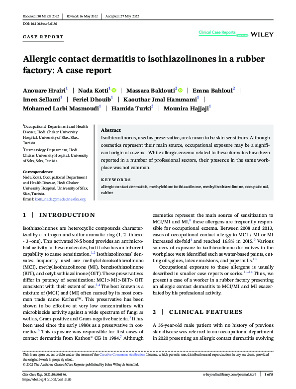 (PDF) Allergic contact dermatitis to isothiazolinones in a rubber ...