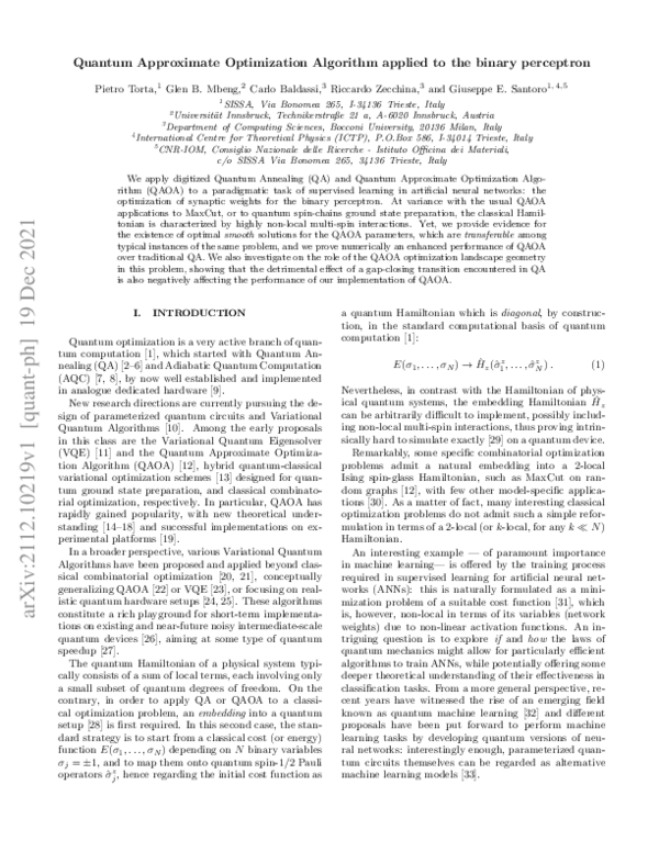 (PDF) Quantum Approximate Optimization Algorithm applied to the binary ...