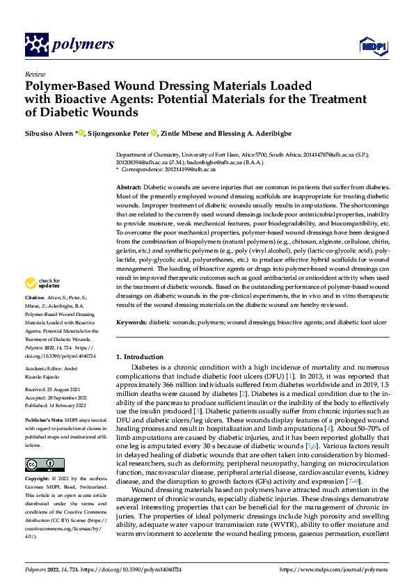 (PDF) Bioactive Polymer Wound Dressings for Diabetic Care