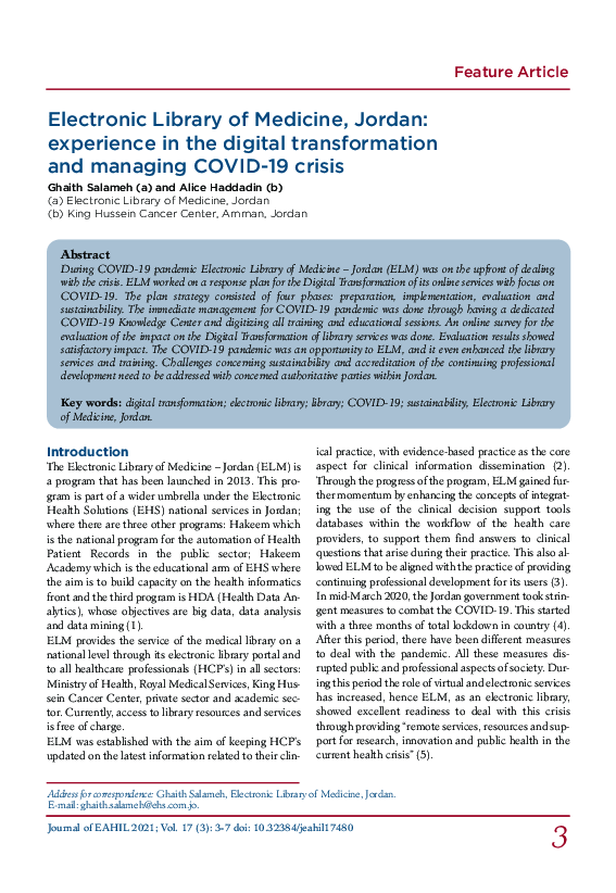 (PDF) Electronic Library of Medicine - Jordan: Experience in the ...