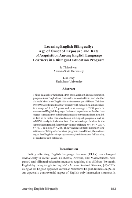 (PDF) Learning English Bilingually: Age of Onset of Exposure and Rate ...