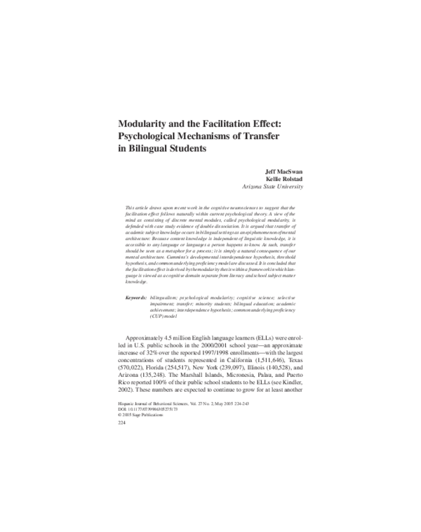 (PDF) Modularity and the Facilitation Effect: Psychological Mechanisms ...
