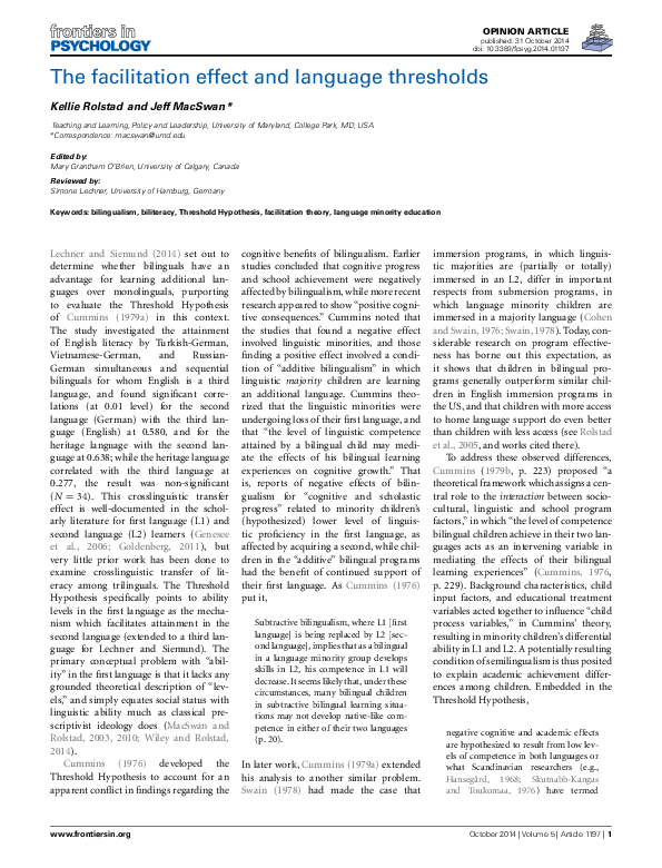 (PDF) The facilitation effect and language thresholds