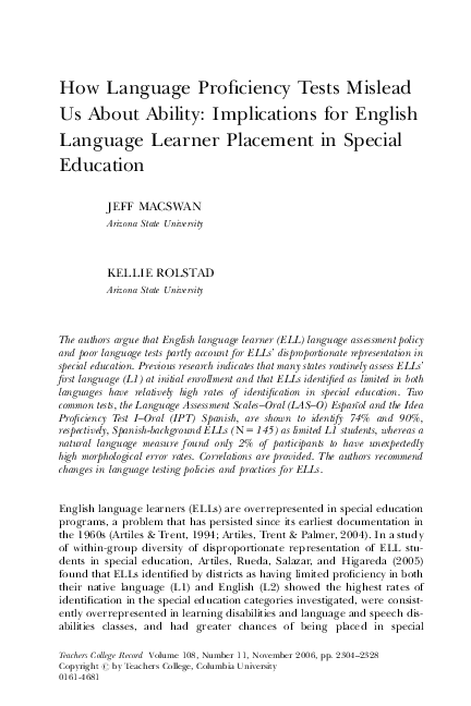 (PDF) How Language Proficiency Tests Mislead Us about Ability ...