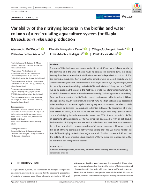 (PDF) Variability of the nitrifying bacteria in the biofilm and water ...