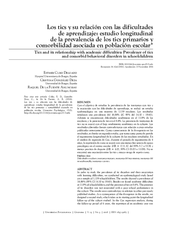 (PDF) Los tics y su relación con las dificultades de aprendizaje: estudio longitudinal de la ...